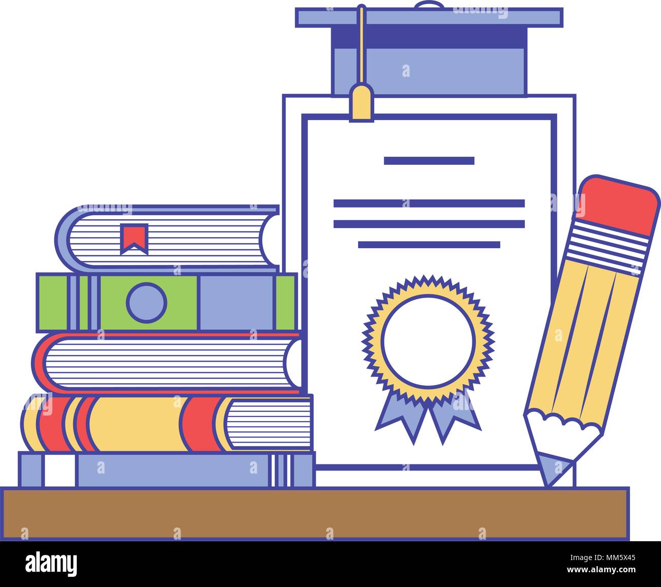 educational diploma pencil books on shelf vector illustration Stock ...