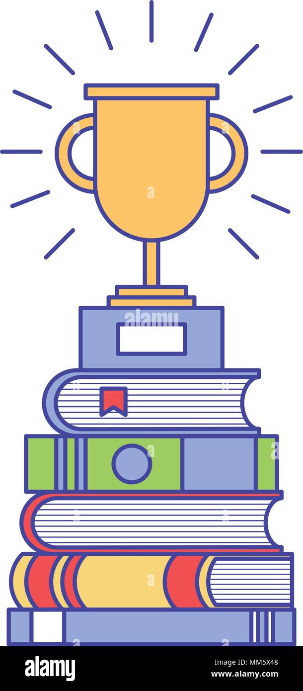 trophy on stacked books school success vector illustration Stock Vector ...