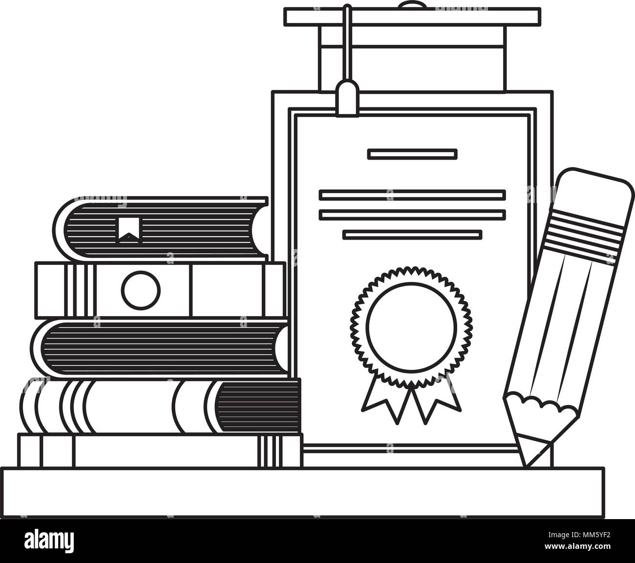 educational diploma pencil books on shelf vector illustration thin line ...