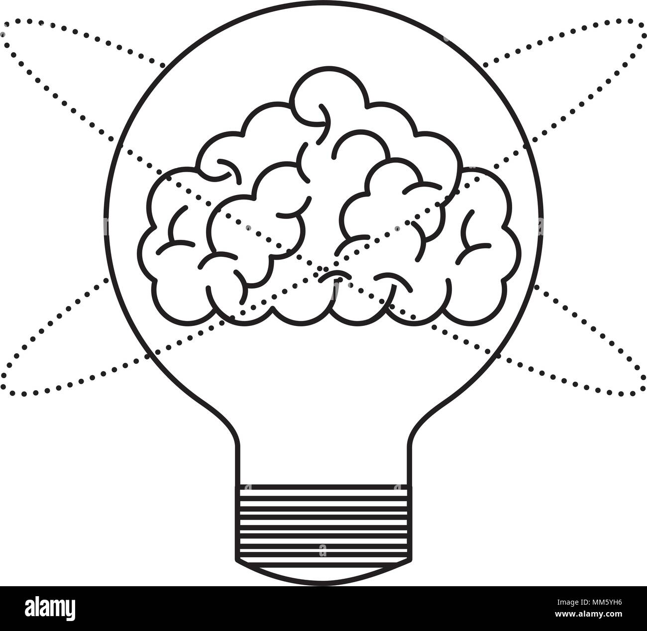 human brain in bulb light creativity vector illustration thin line ...