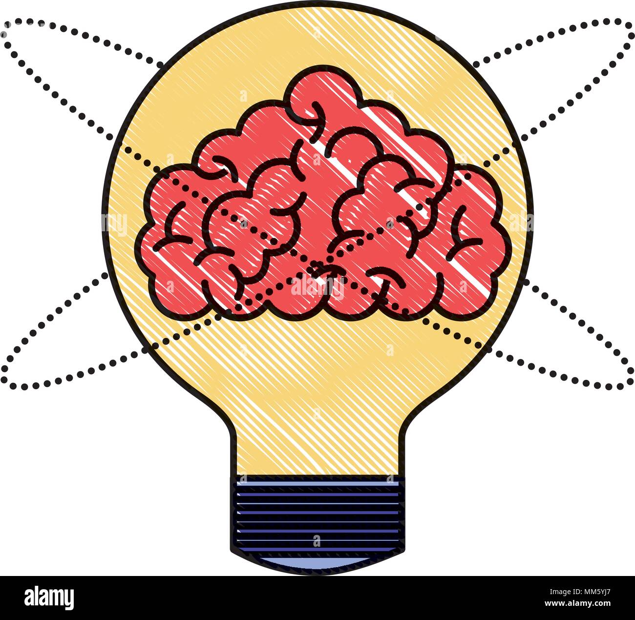 human brain in bulb light creativity vector illustration drawing Stock ...