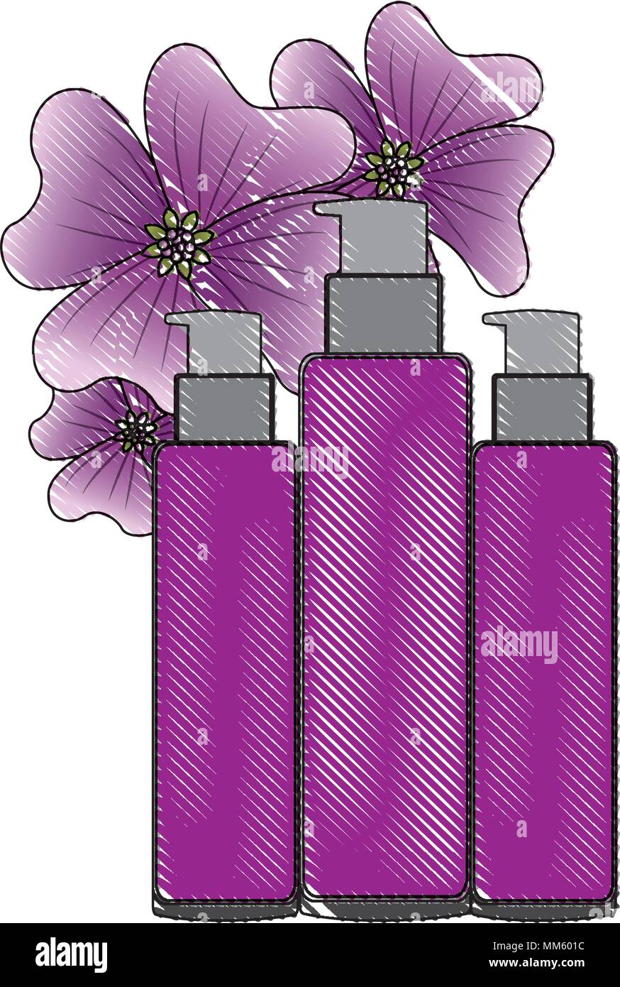 cosmetic plastic bottles liquid gel lotion flowers essence vector ...