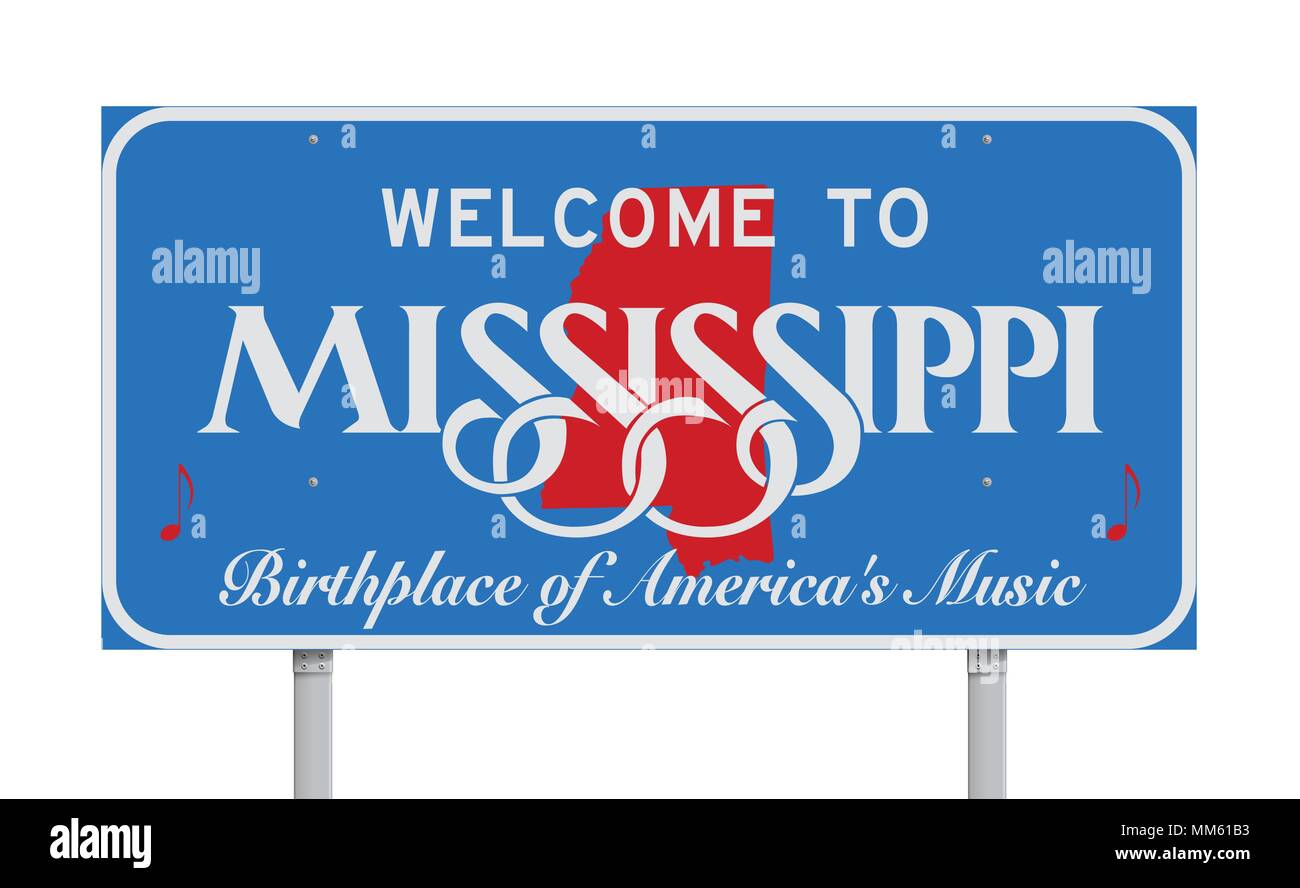 Vector illustration of the Welcome to Mississippi blue road sign Stock ...