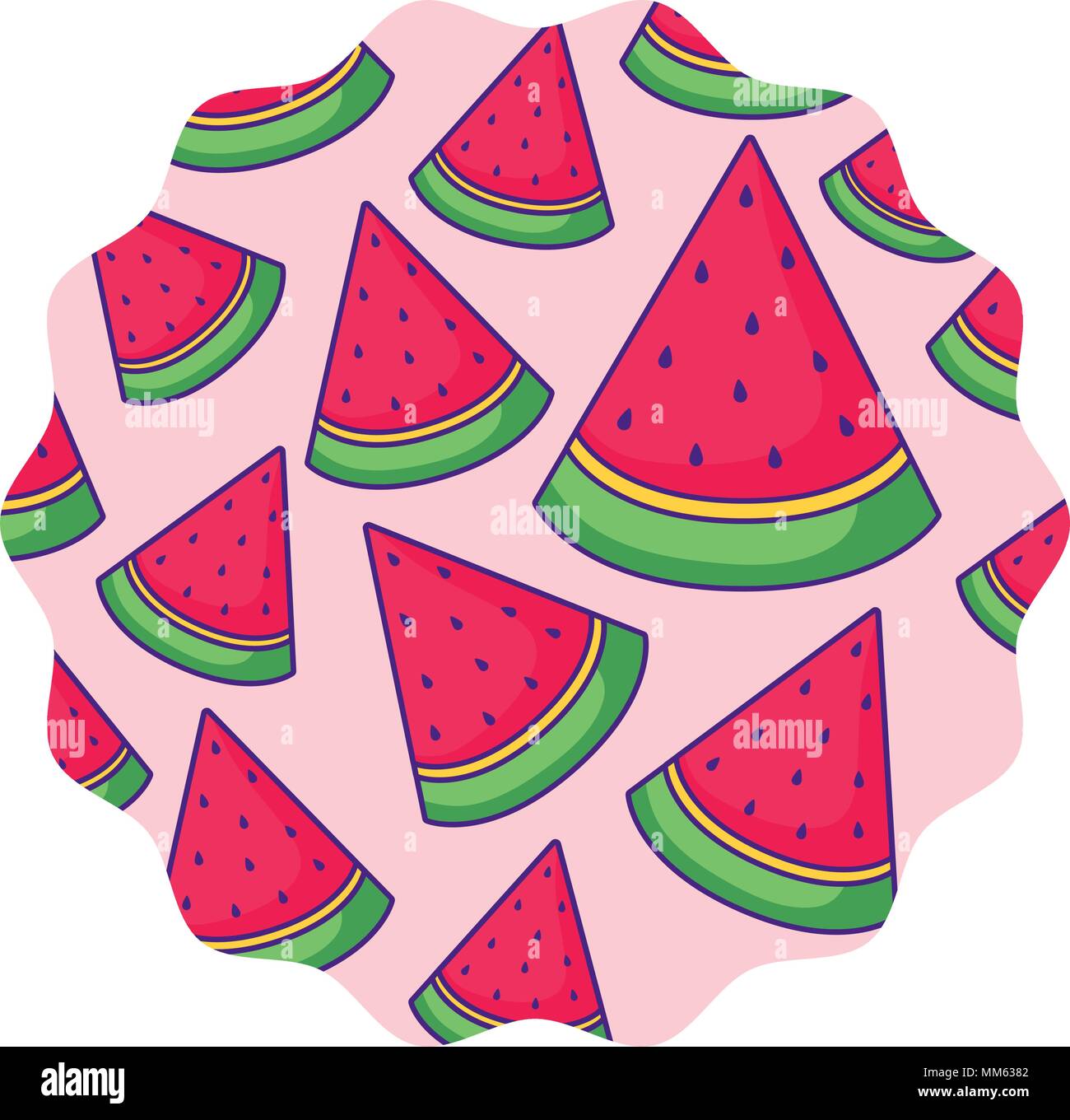 circular frame with watermelons pattern over white background, vector ...