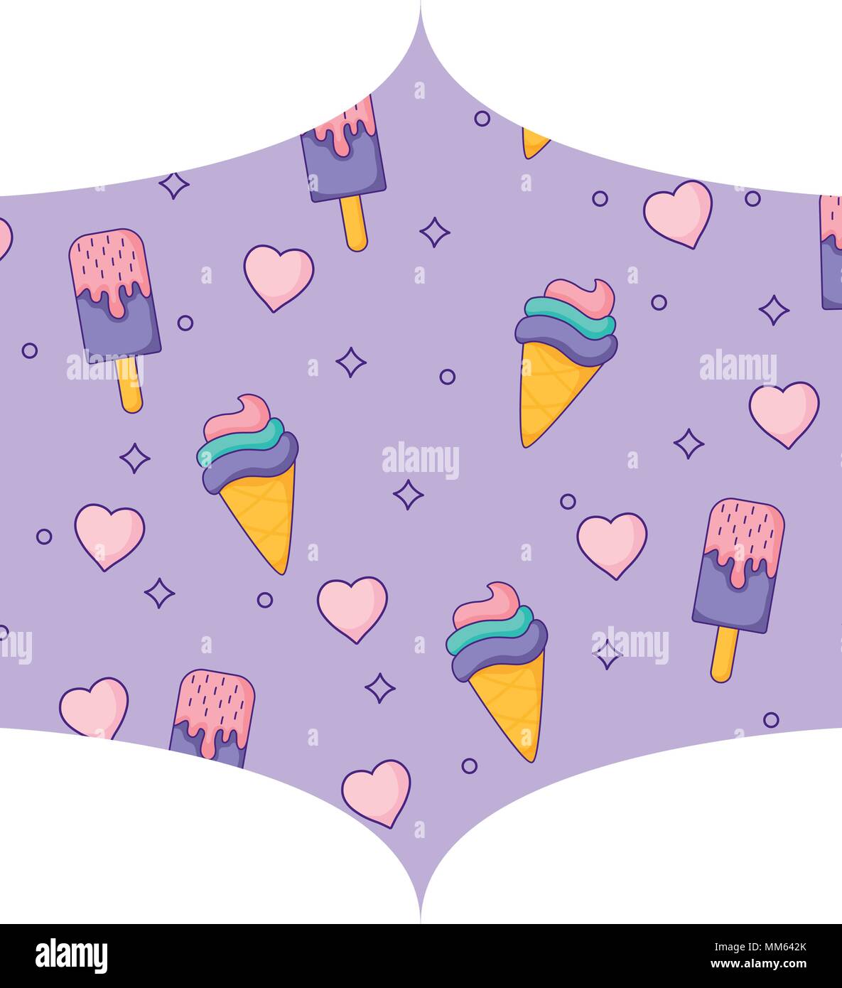 decorative frame with ice cream pattern over white background, vector ...