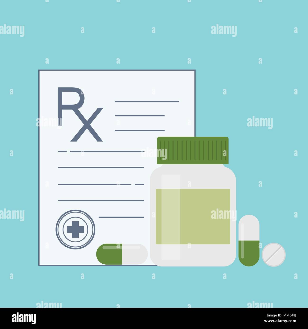 Medicine bottle and pills. Drugs, tablets, capsules vitamins. Medical ...