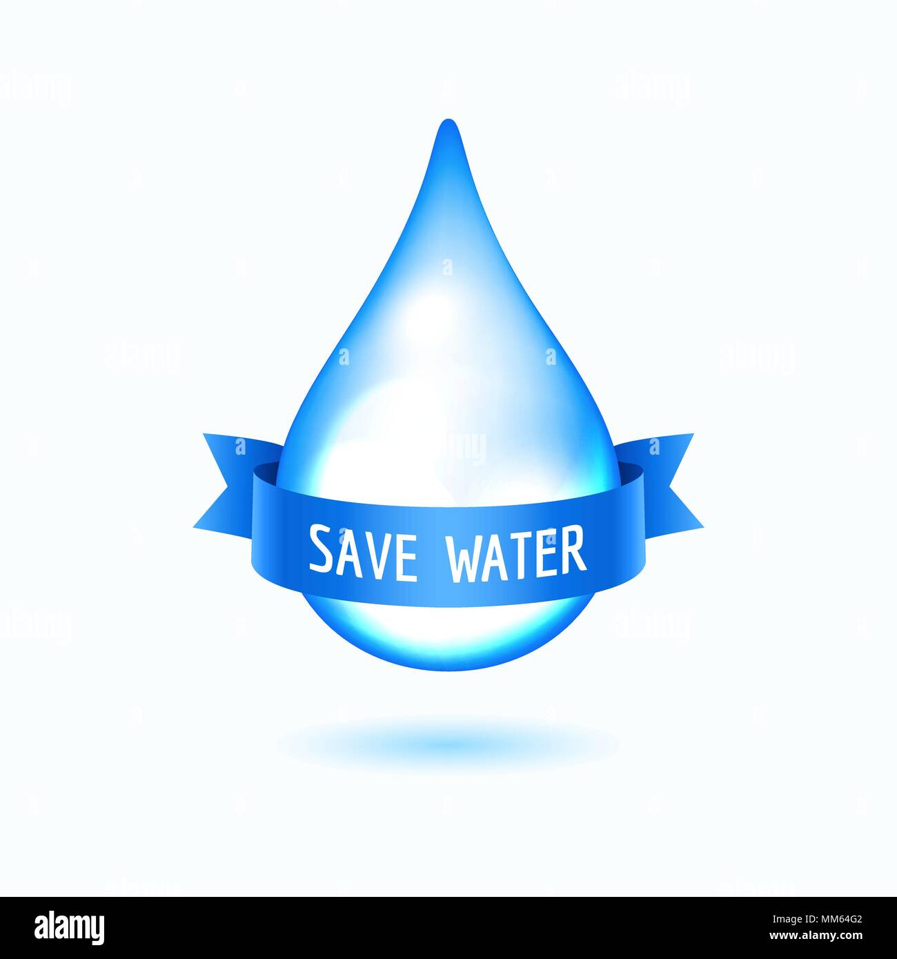 Vector drop with blue ribbon on the white background. Save water ...