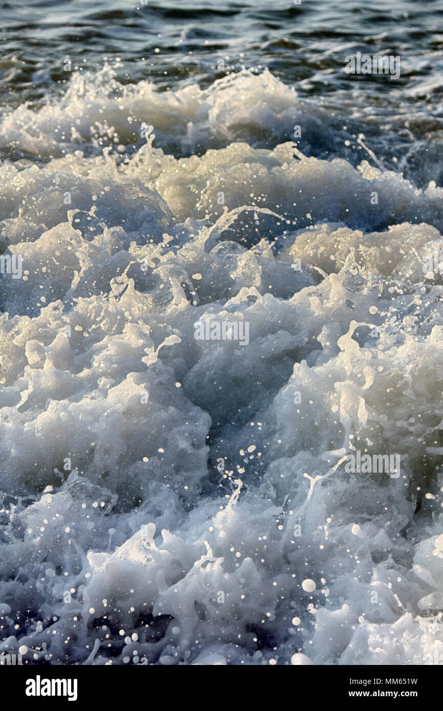 Oceanic waves during storm. water roll forward, boils at shore, force ...