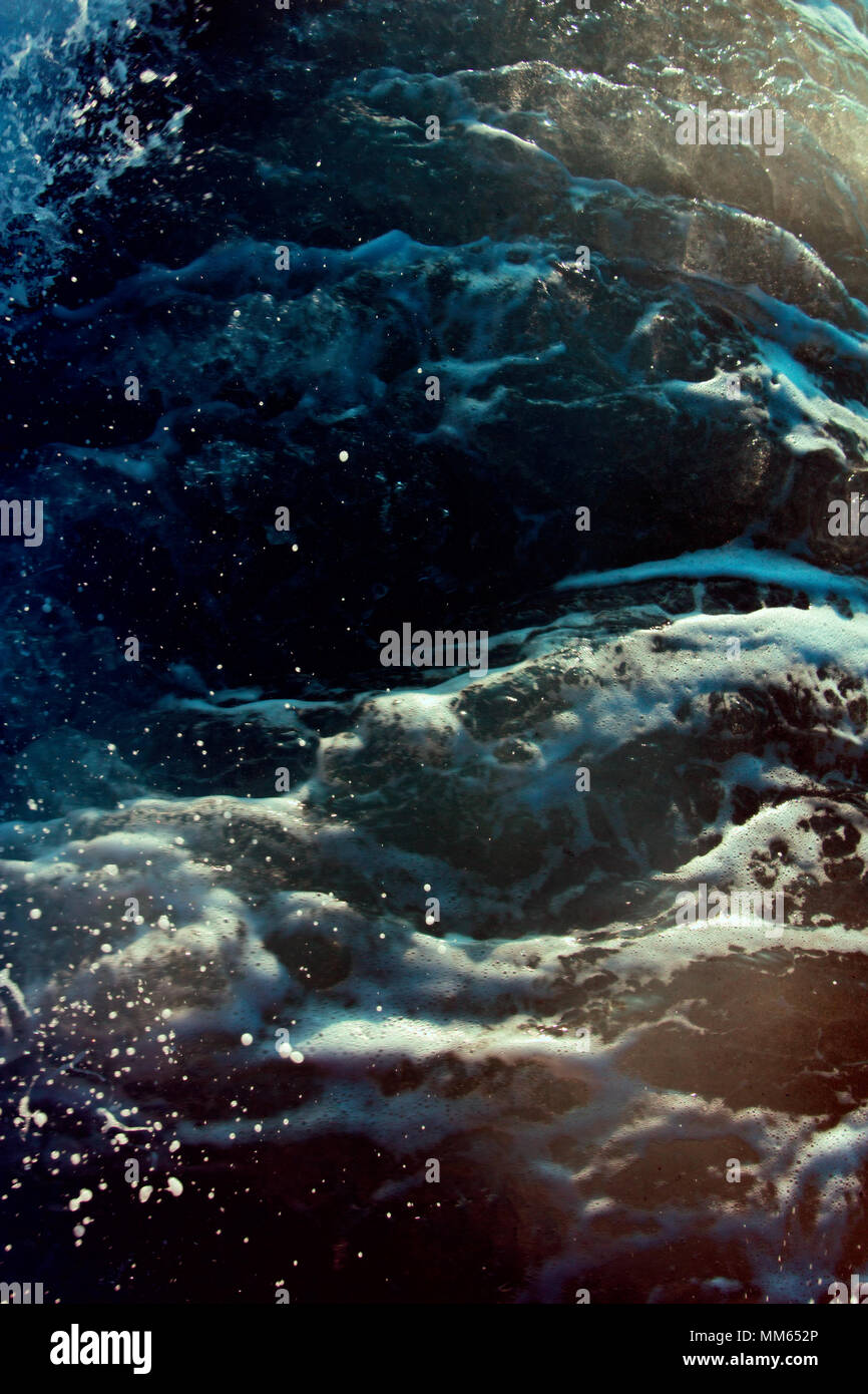 Oceanic waves during storm. water roll forward, boils at shore, force ...