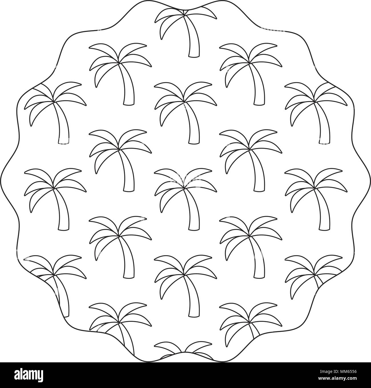 decorative circular frame with tropical palms pattern over white ...