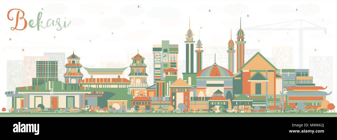Bekasi Indonesia City Skyline with Color Buildings. Vector Illustration ...