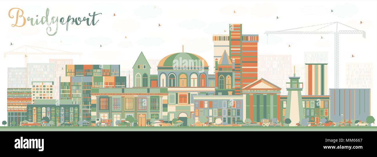 Bridgeport Connecticut City Skyline with Color Buildings. Vector ...