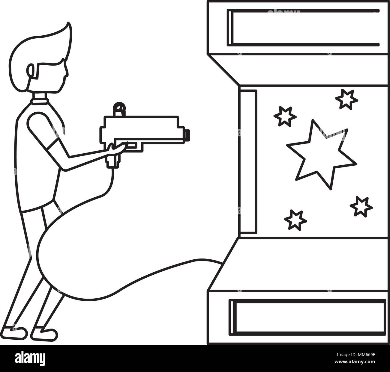 boy playing light gun arcade machine over white background, vector ...