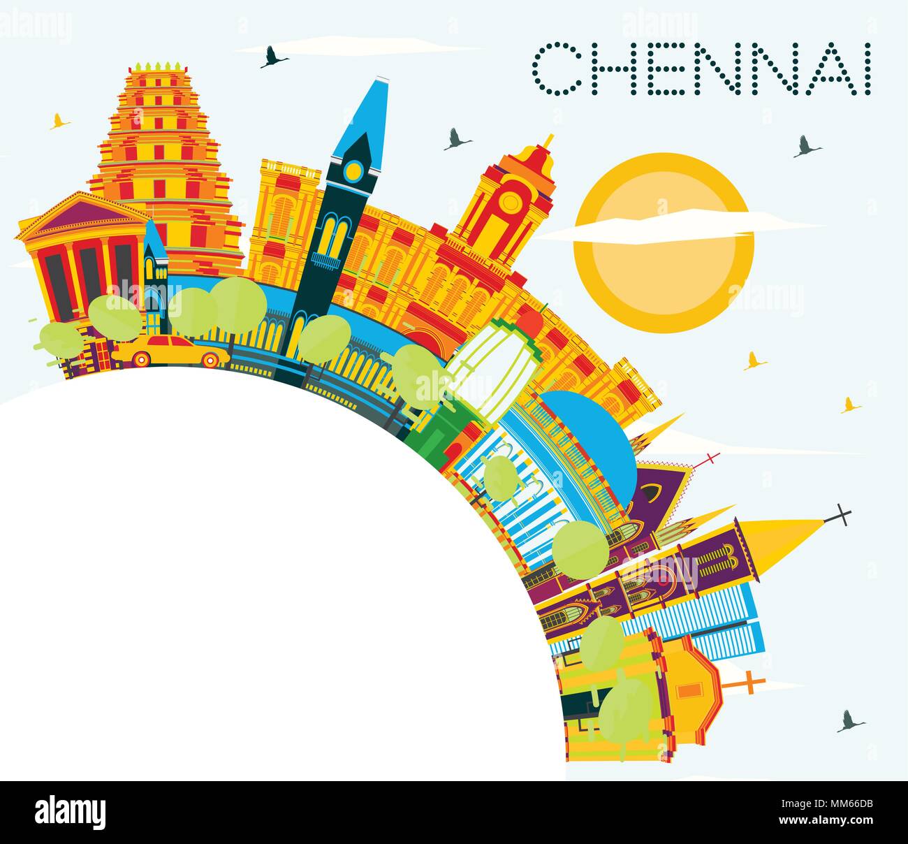 Chennai India Skyline with Color Landmarks, Blue Sky and Copy Space ...