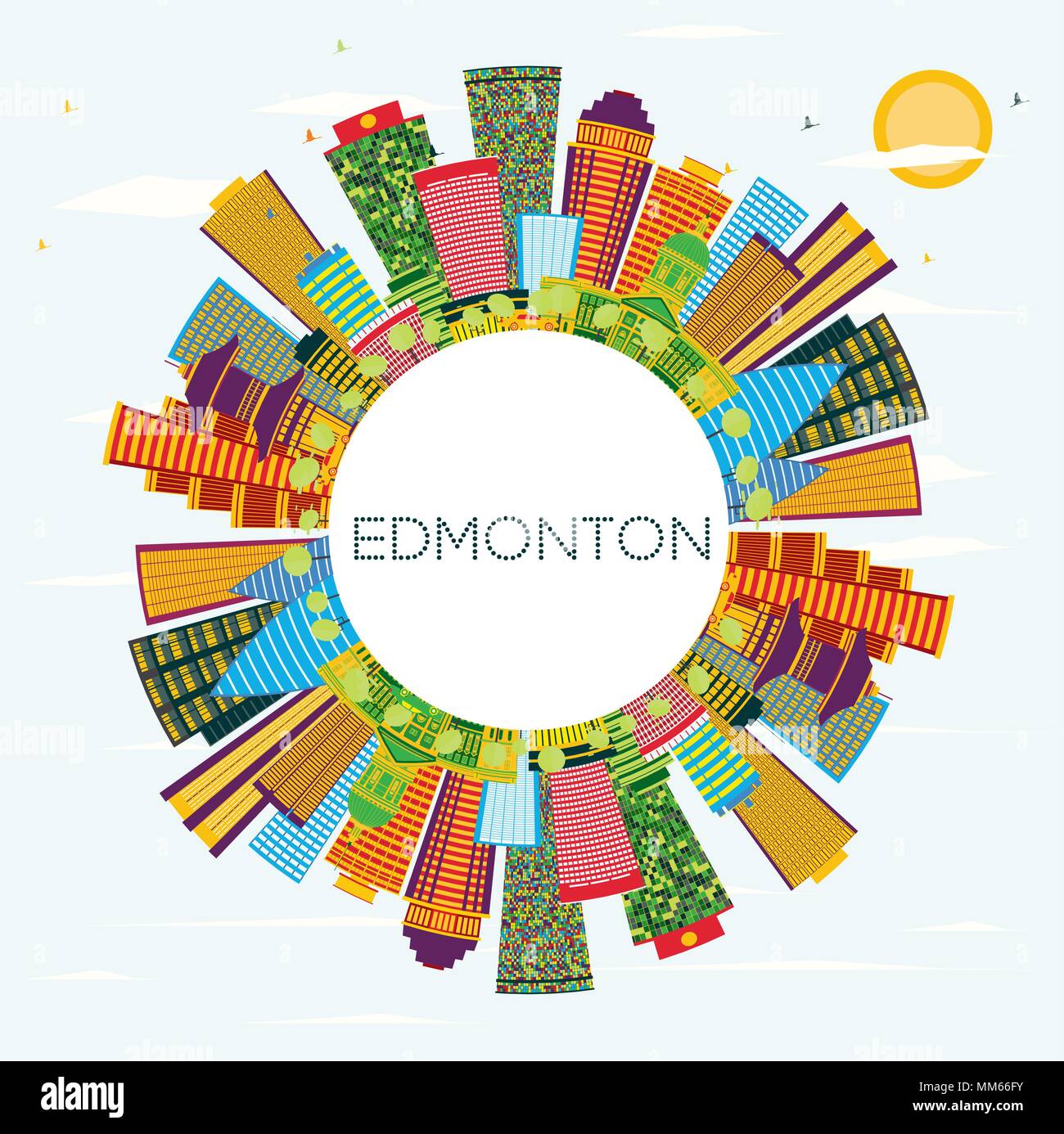 Edmonton City Skyline with Color Buildings, Blue Sky and Copy Space ...