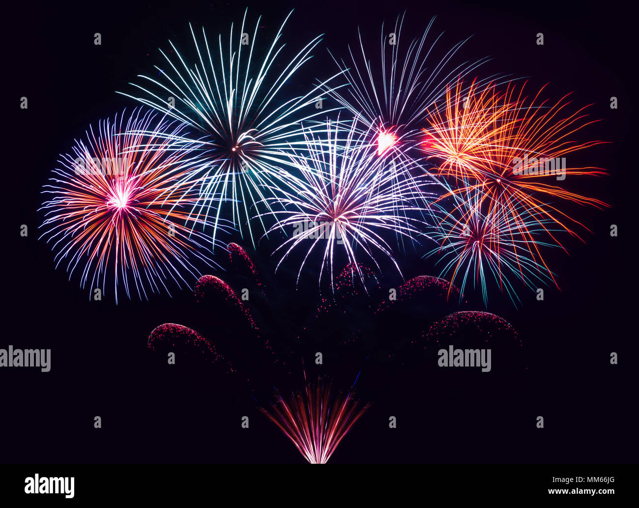 Beautiful firework during the spring festival on the Theresienwiese in ...