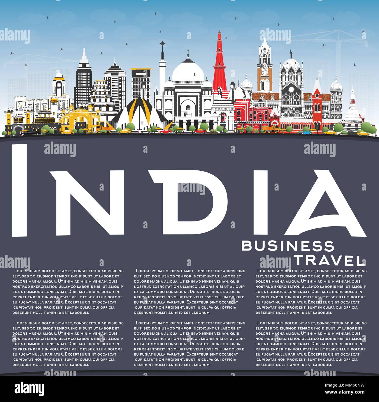 India City Skyline with Color Buildings, Blue Sky and Copy Space. Delhi. Mumbai, Bangalore ...