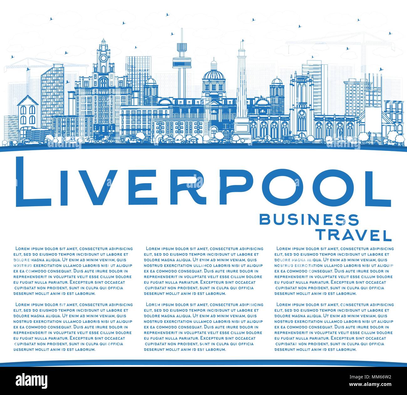 Outline Liverpool Skyline with Blue Buildings and Copy Space. Vector ...