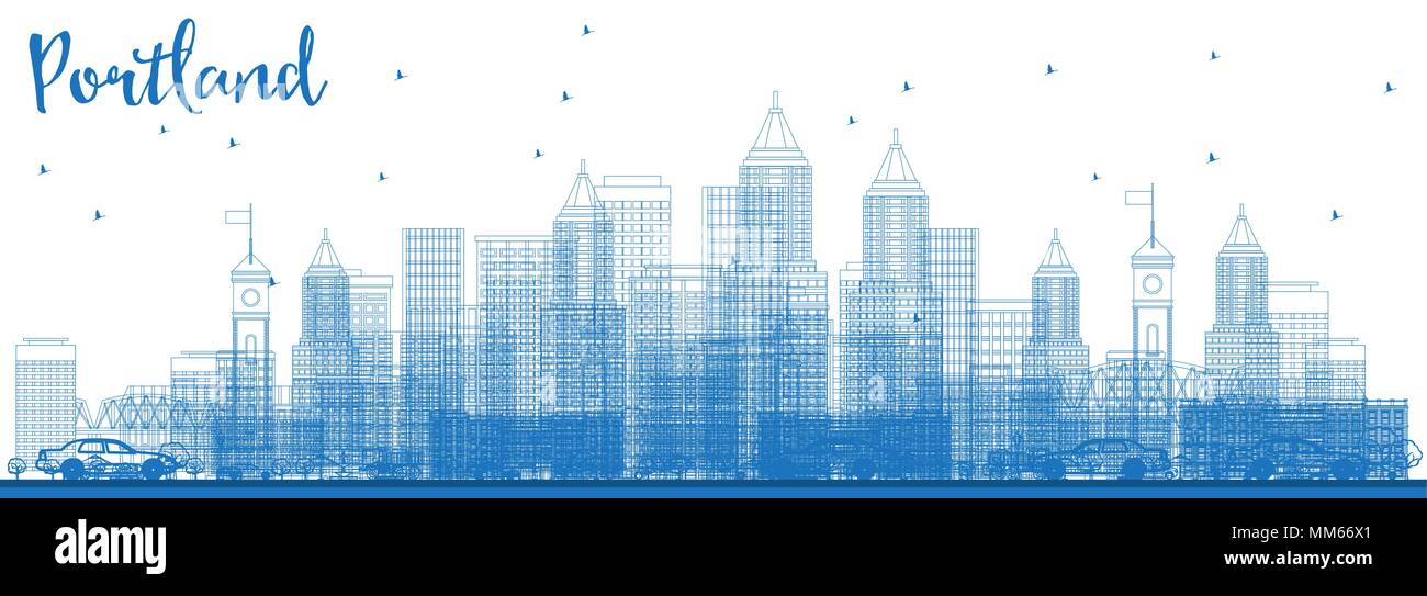 Outline Portland USA Skyline with Blue Buildings. Vector Illustration ...