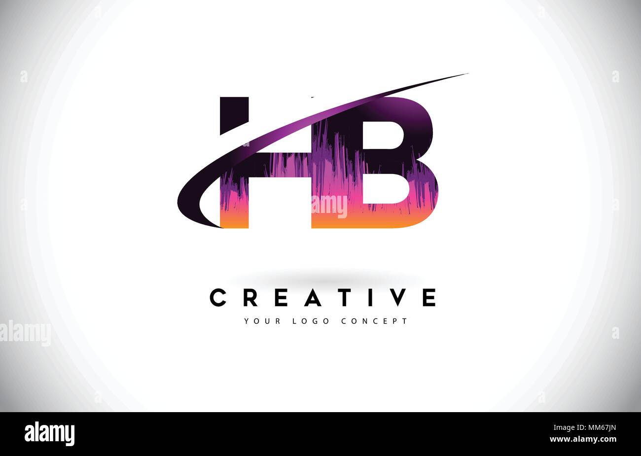 HB H B Grunge Letter Logo with Purple Vibrant Colors Design. Creative ...