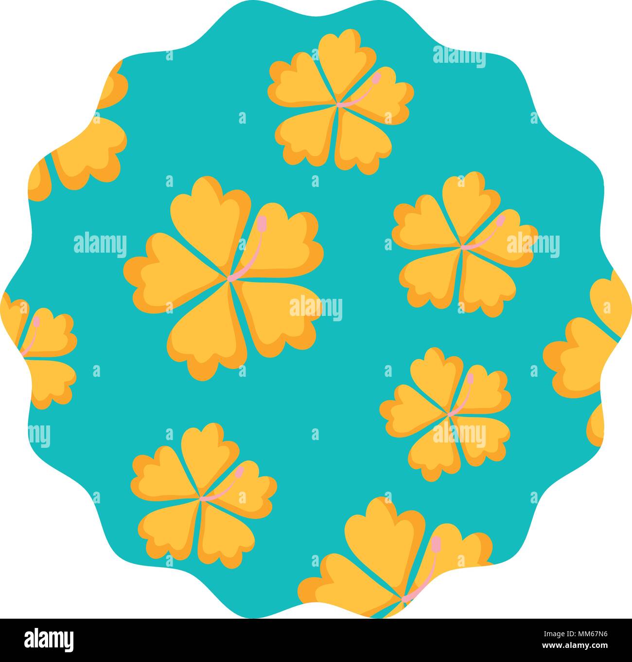 decorative circular frame with tropical flowers pattern over white ...