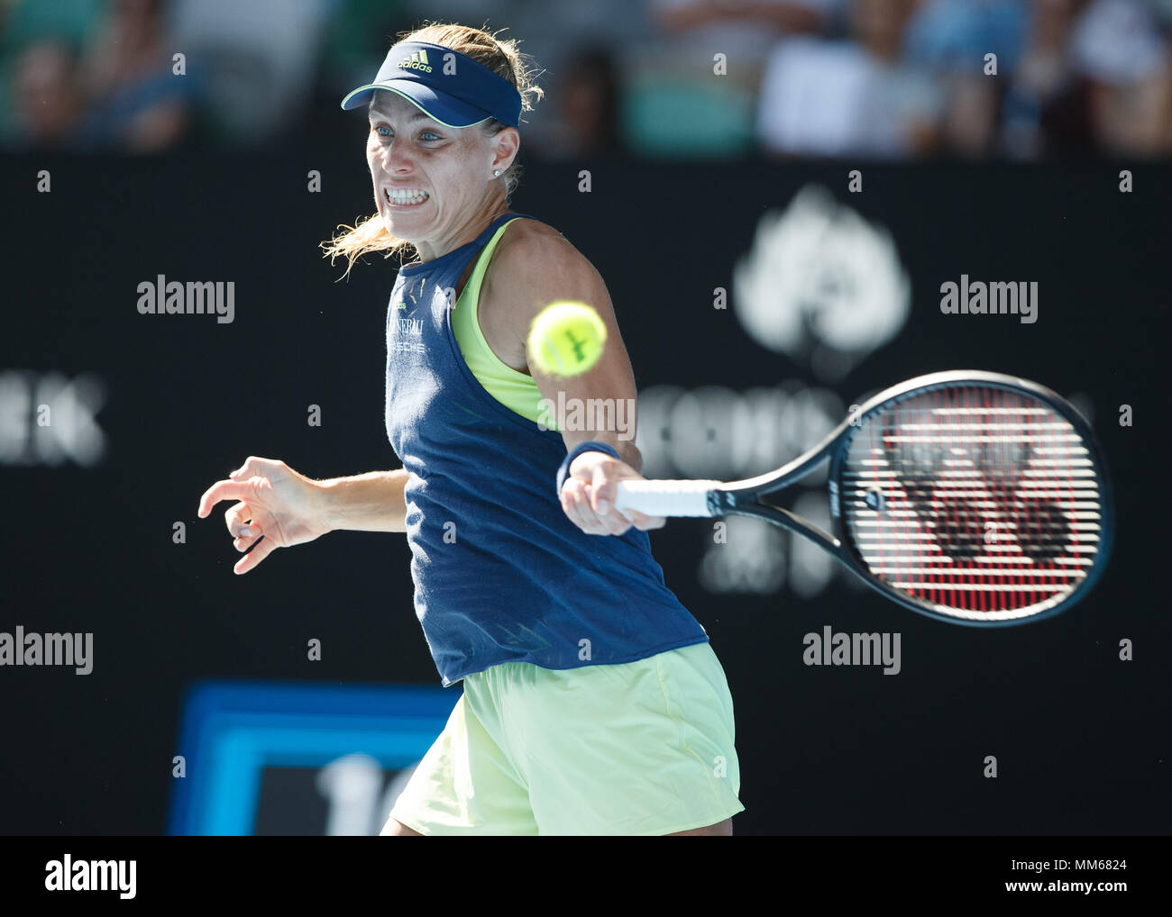 German tennis player Angelique Kerber playing a forehand shot in ...