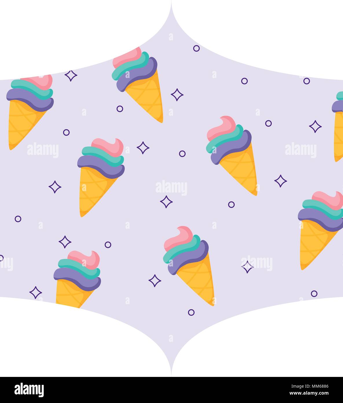 decorative frame with ice cream cones pattern over white background ...