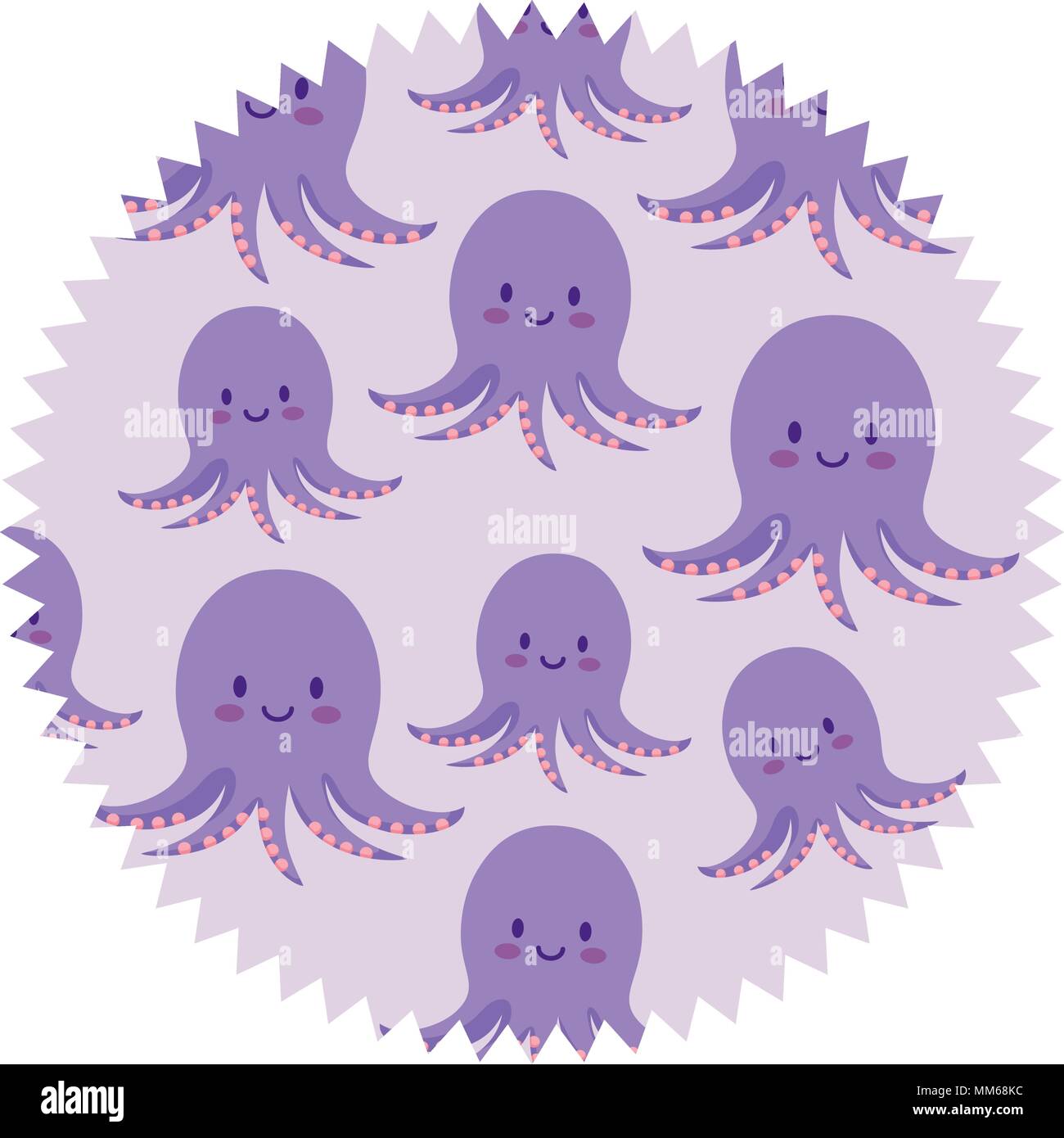 seal stamp with cute octopus pattern over white background, colorful ...