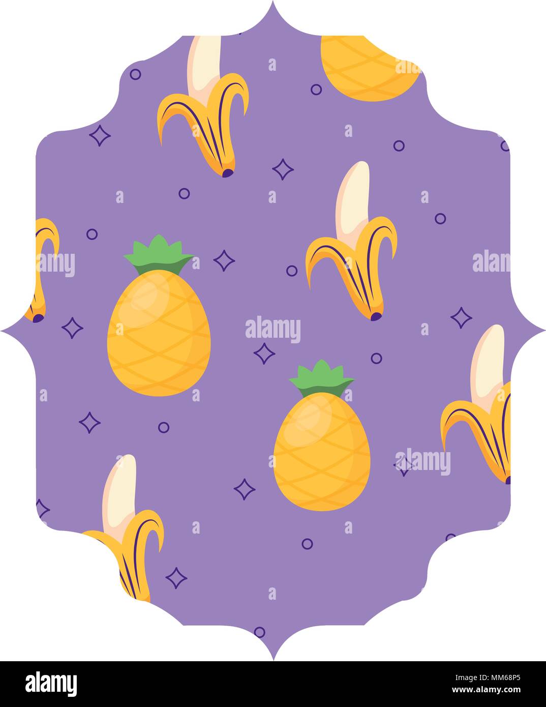 arabic frame with bananas and pineapples pattern over white background ...