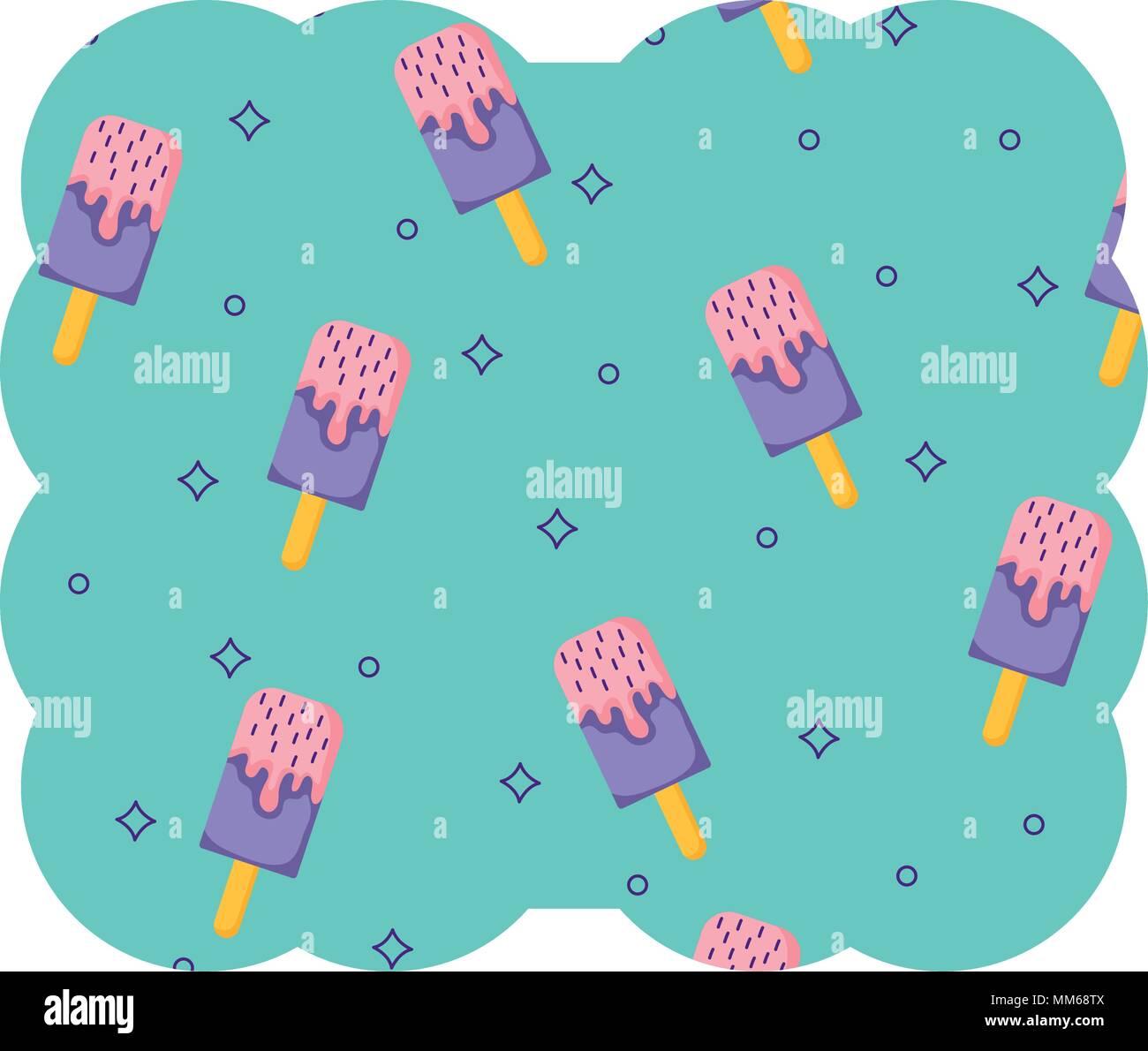 decorative frame with ice cream bar pattern over white background ...