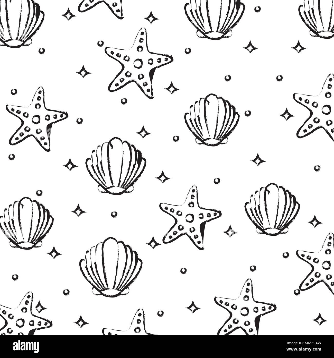 background of Seashells and Sea Stars pattern, sketch design. vector ...