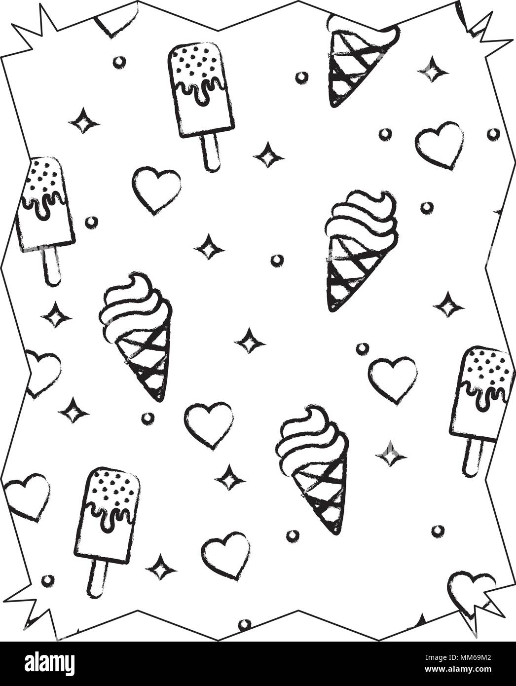 abstract frame with ice cream pattern over white background, vector ...