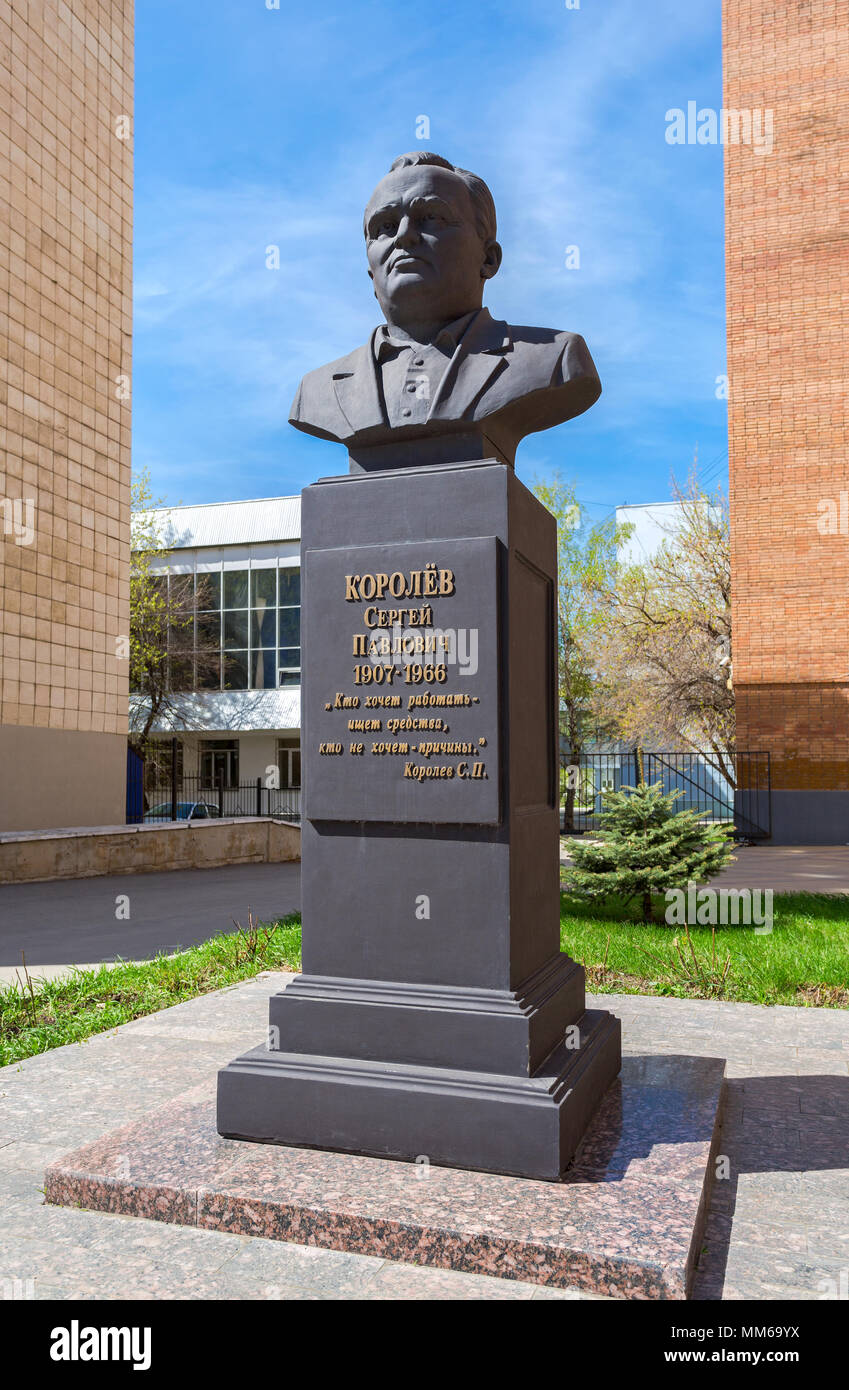Samara, Russia - May 6, 2018: Monument to the Sergey Korolev, soviet ...