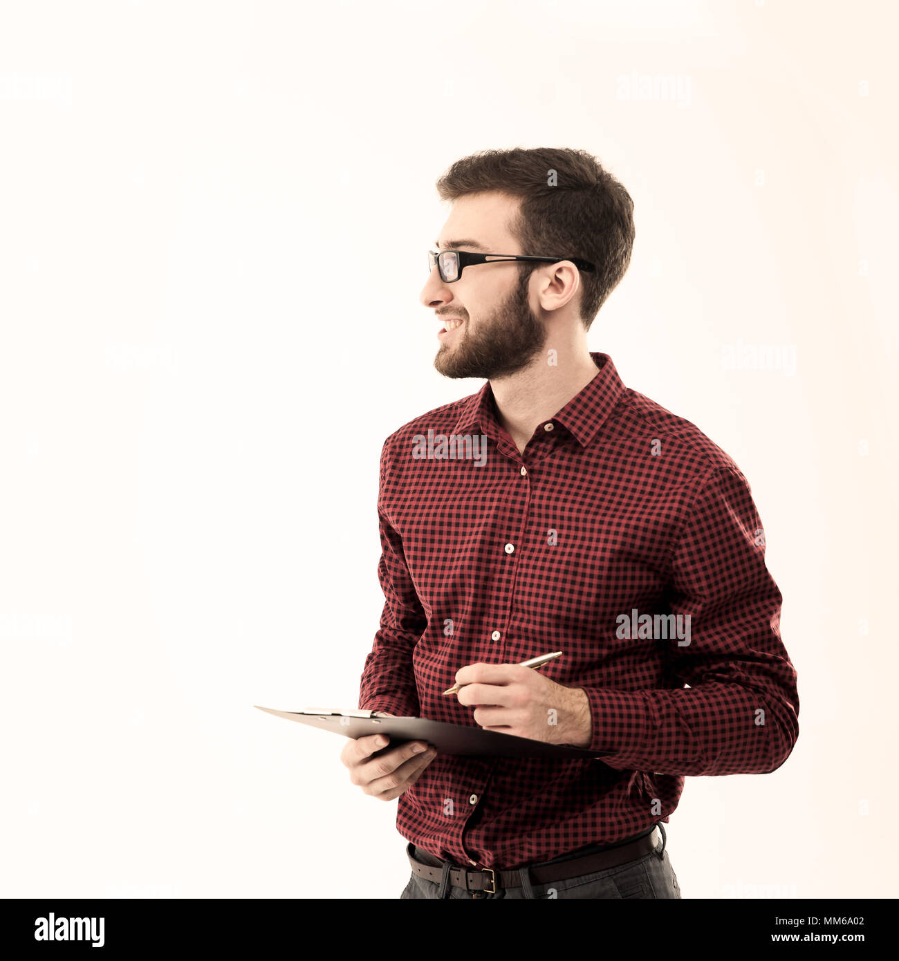 administrator documents a white background Stock Photo - Alamy