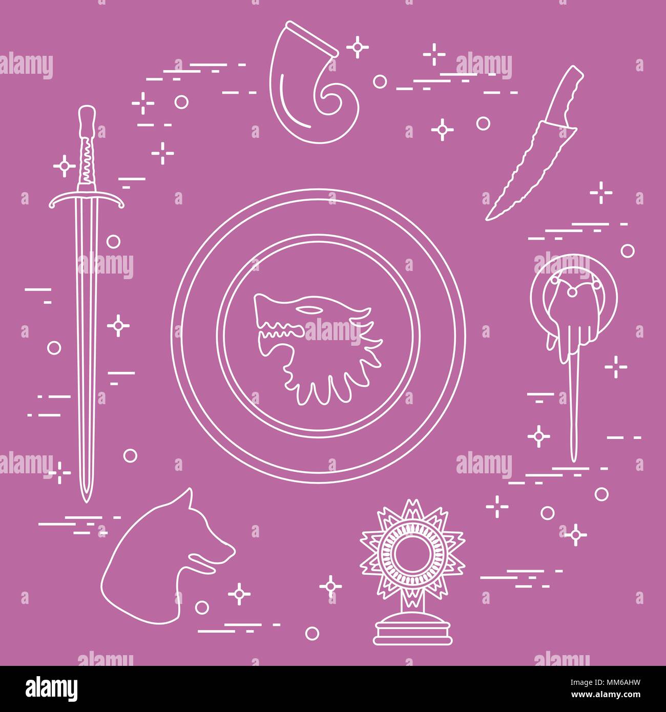 Symbols of the popular fantasy television series. Art and cinema theme ...