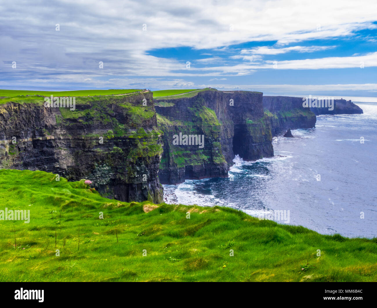 Amazing wide angle view over the Cliffs of Moher in Ireland Stock Photo ...