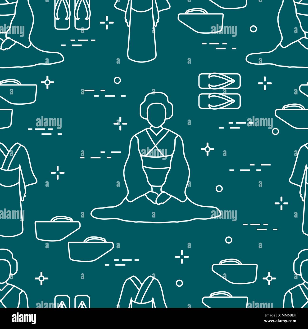 Seamless pattern with asian woman, traditional japanese clothing, shoes ...