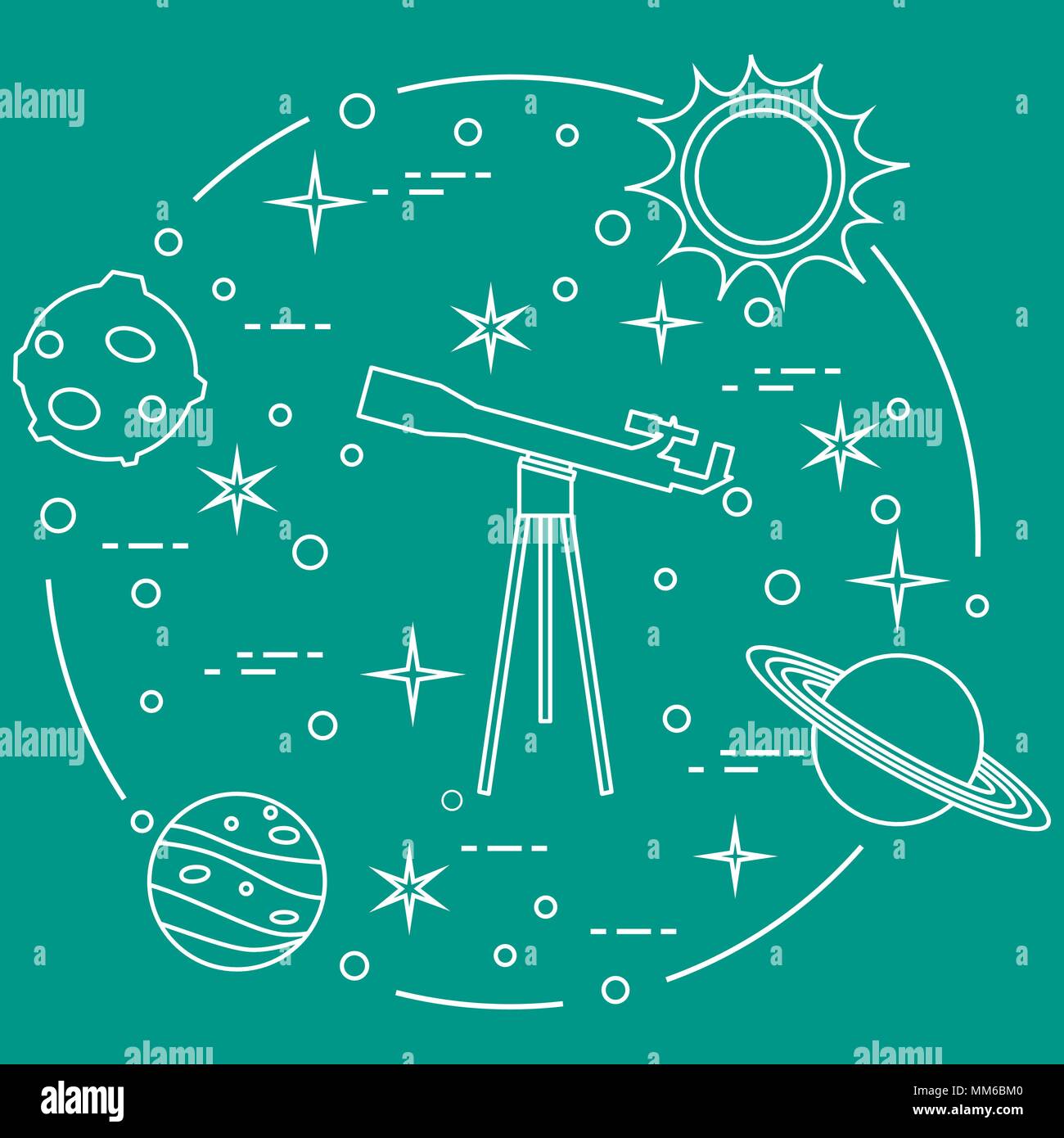 Science: telescope, sun, moon, planets, stars. Space exploration ...