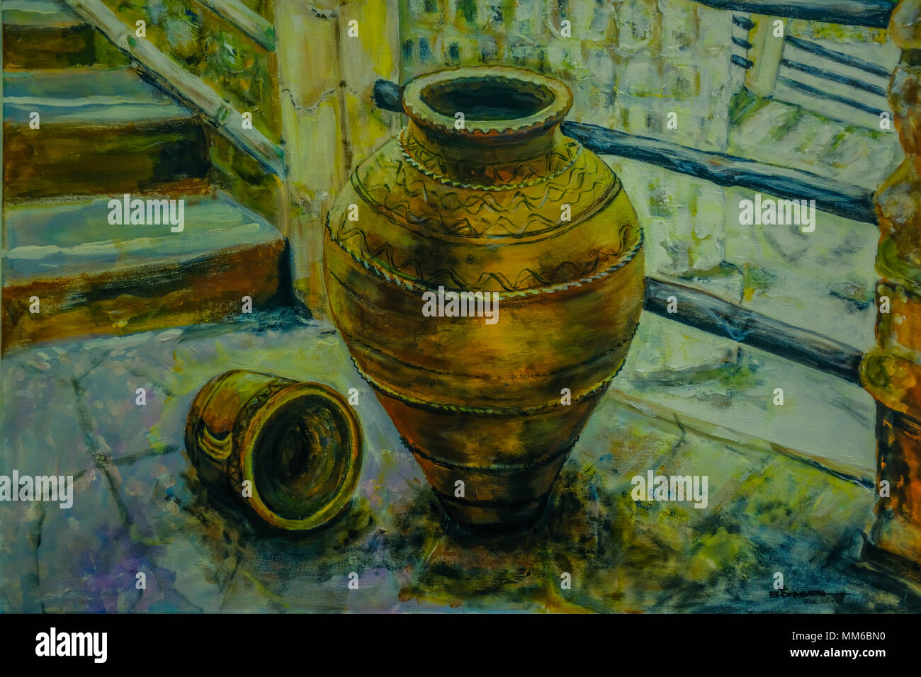 Abstract artwork- Acrylic canvas painting of pottery Stock Photo - Alamy