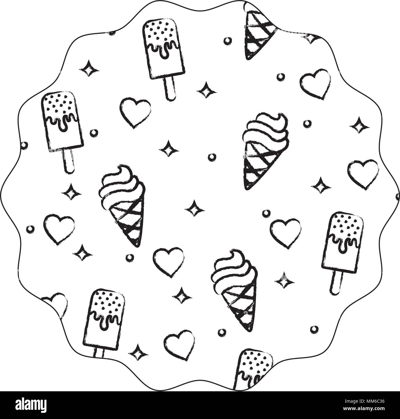 decorative circular frame with ice cream pattern over white background ...