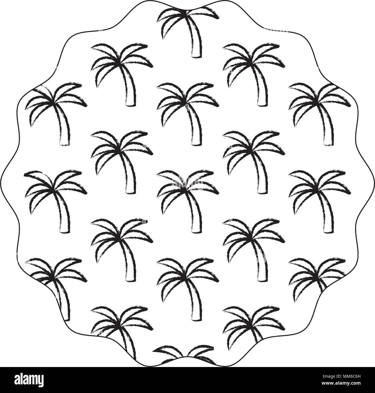 decorative circular frame with tropical palms pattern over white ...