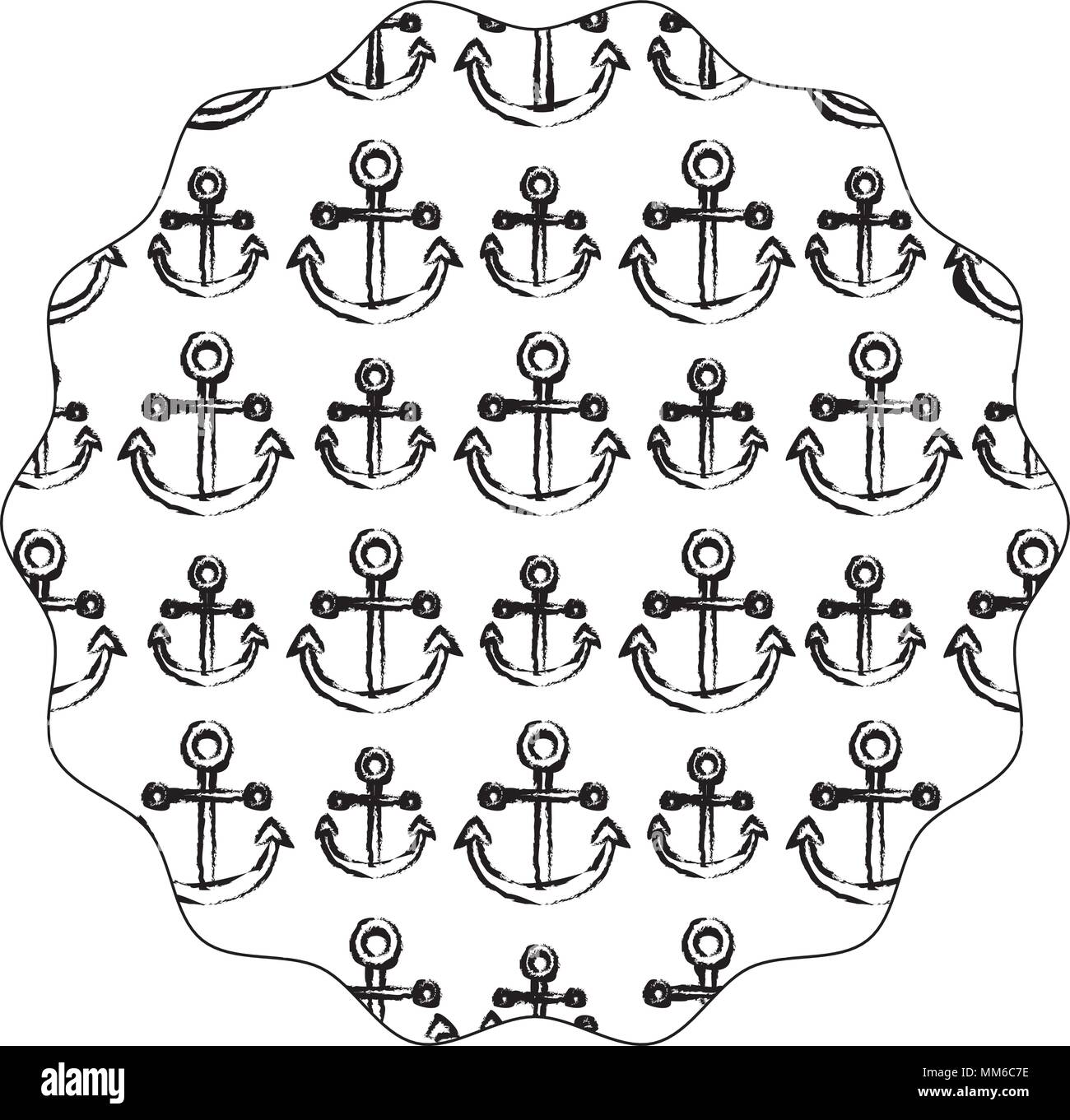 circular frame with anchors pattern over white background, vector ...