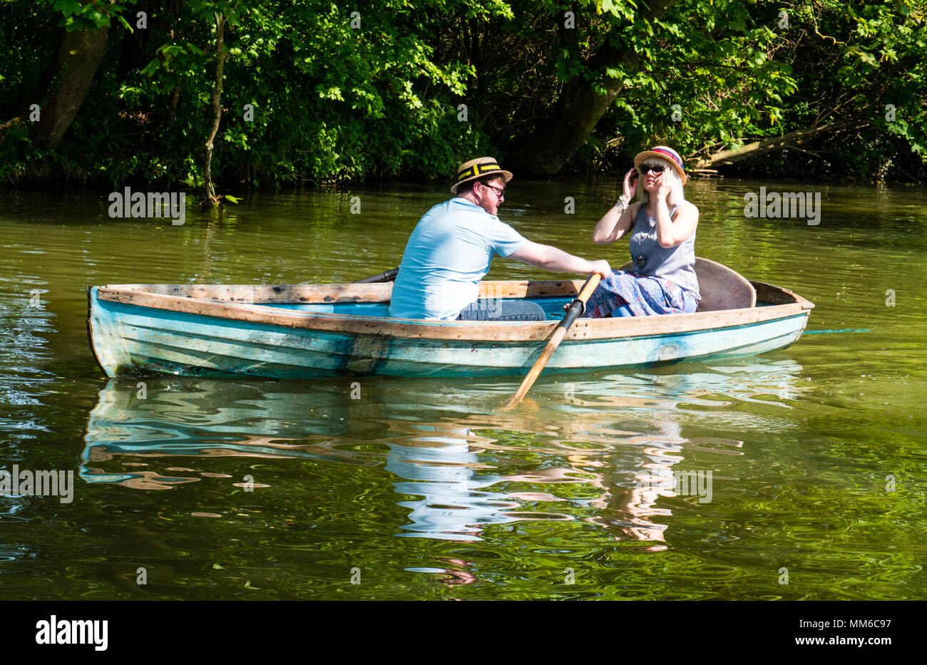 Couple Rowing with Summer Hats, River Cherwell, Christchurch Meadow ...