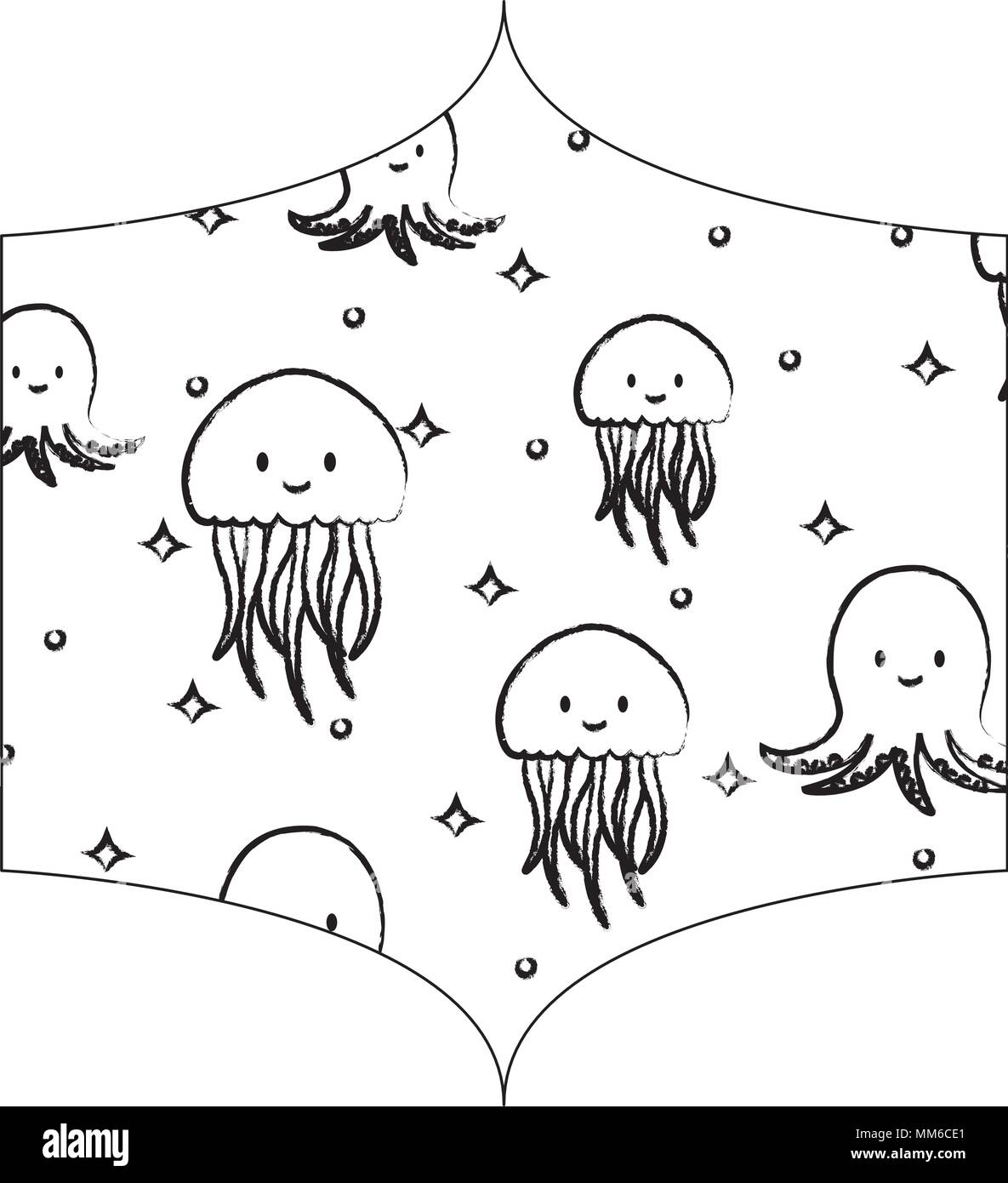 decorative frame with cute jellyfish pattern over white background ...