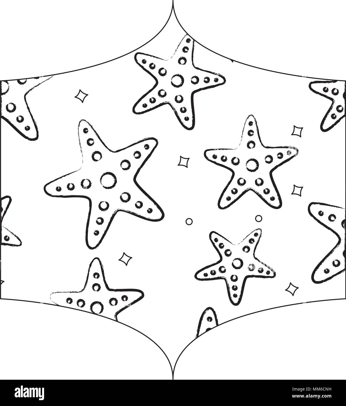 decorative frame with seastars pattern over white background, vector ...