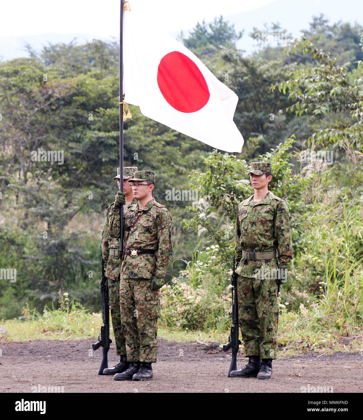 Japanese color guard Soldiers stand at attention during the Orient ...