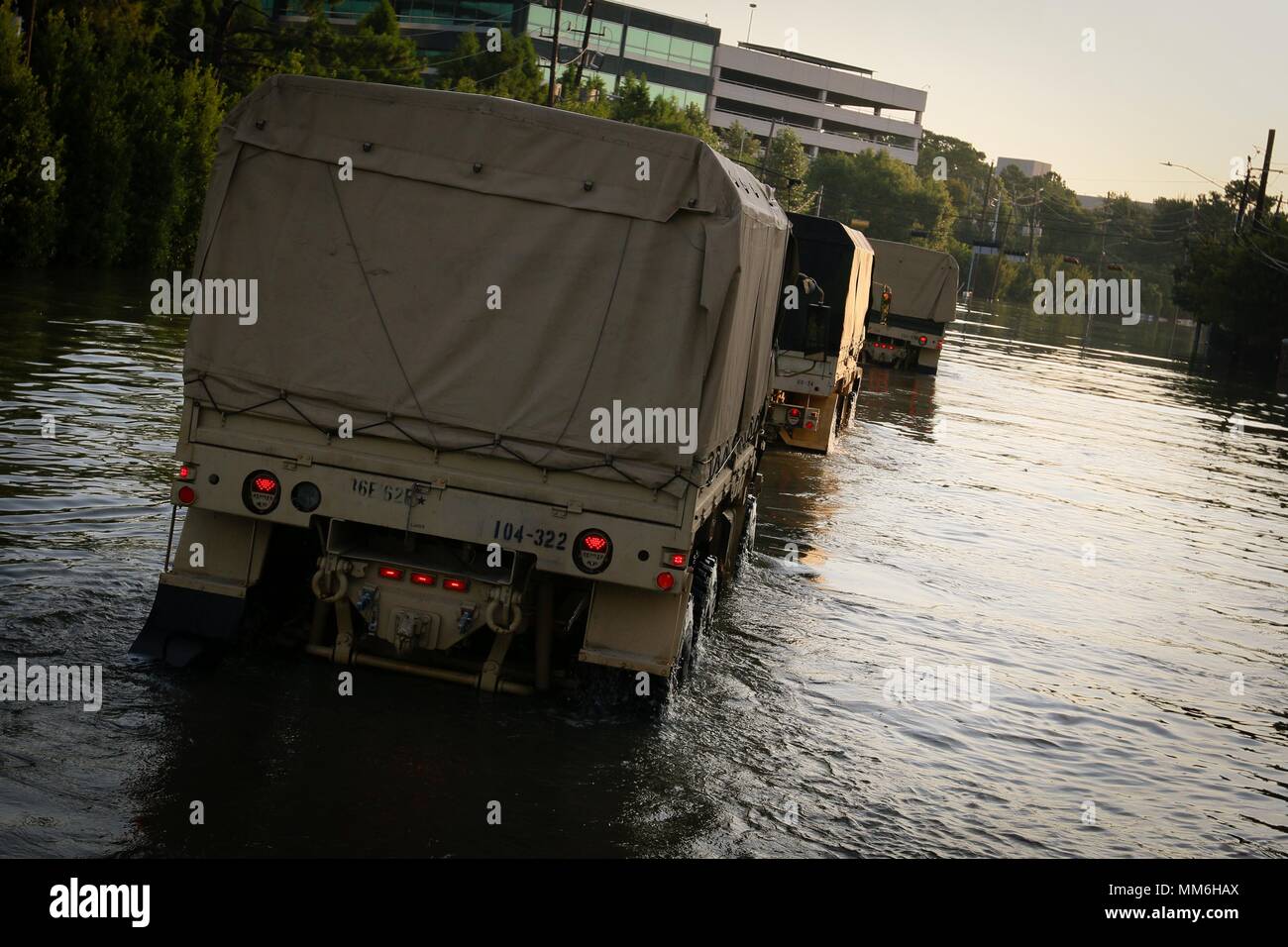 A convoy of light medium tactical vehicles (LMTV) with the 104th ...