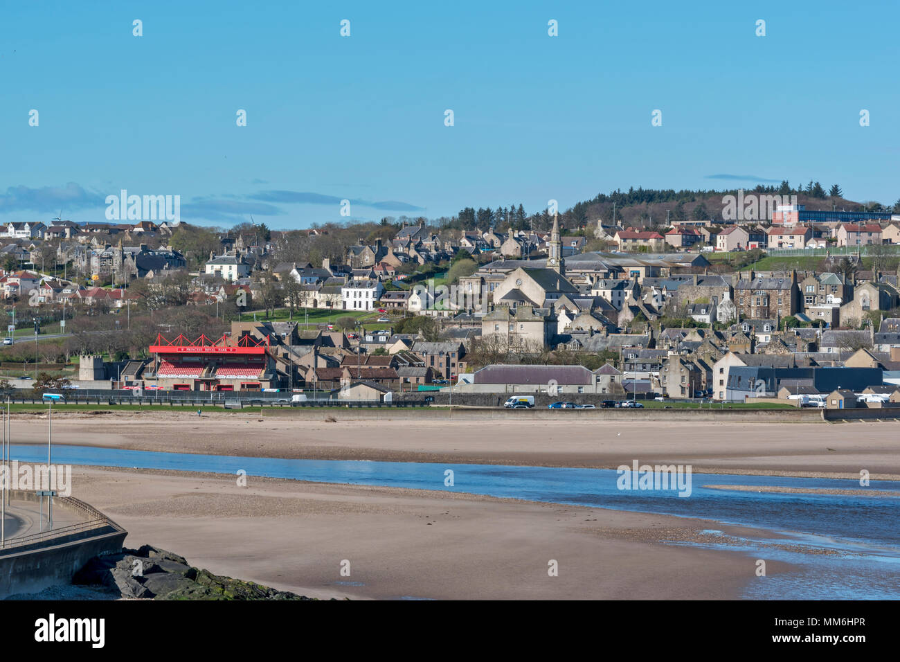 BANFF TOWN ABERDEENSHIRE SCOTLAND SEEN FROM ACROSS SANDS WHERE THE ...