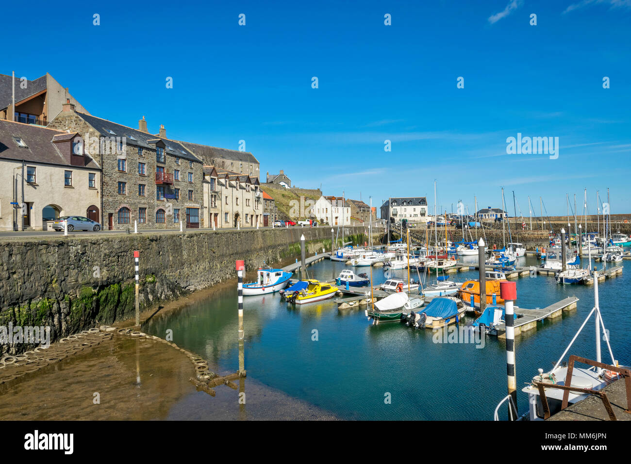 BANFF TOWN ABERDEENSHIRE SCOTLAND THE HARBOUR WITH MOORED BOATS AND ...