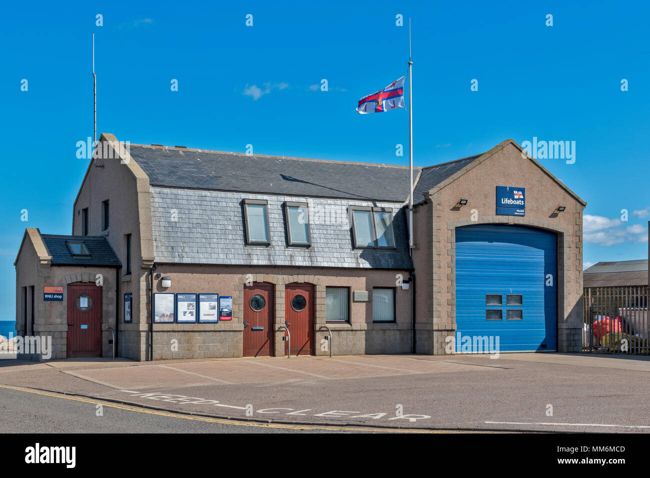 MACDUFF ABERDEENSHIRE SCOTLAND RNLI LIFEBOAT STATION IN THE HARBOUR ...
